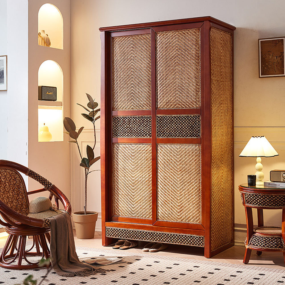 Dream cabinet Doubledoor Sliding Rattan Wardrobe Storage Cabinet ...