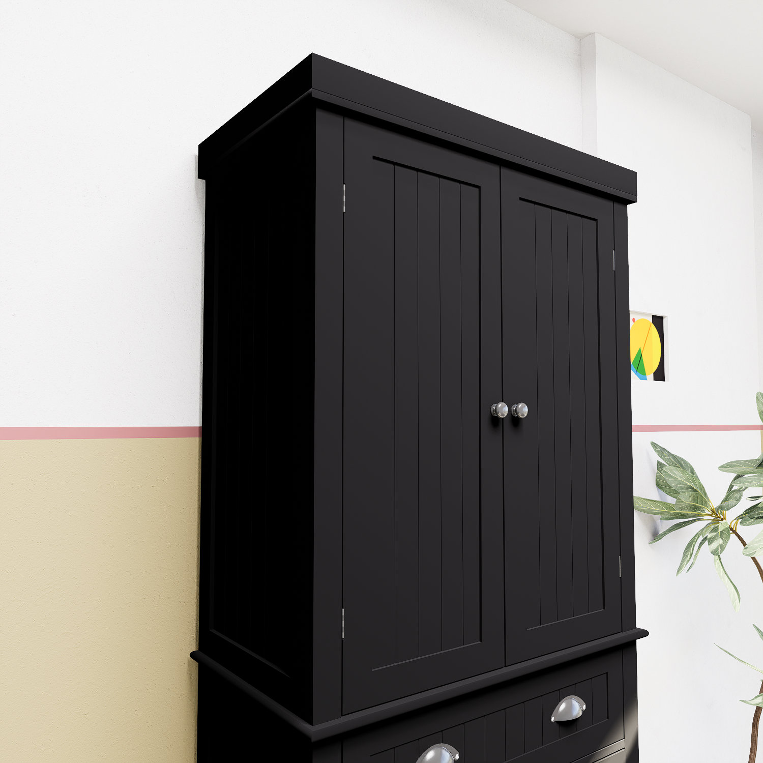 Winston Porter Black Kitchen Pantry Storage Cabinet With 4 Doors ...