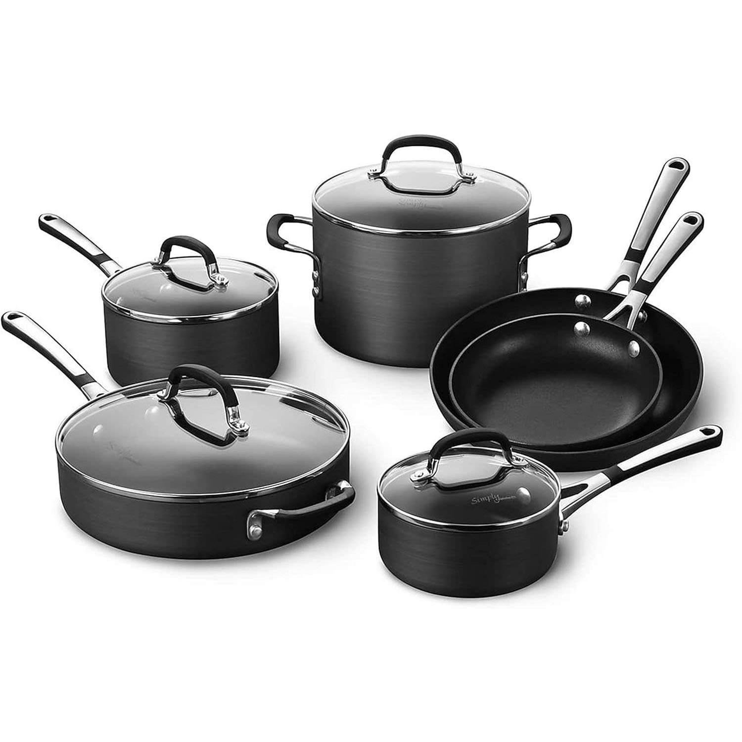 BN-LINKKL 10-Piece Non-Stick Kitchen Cookware Set, Black Pots & Pans ...
