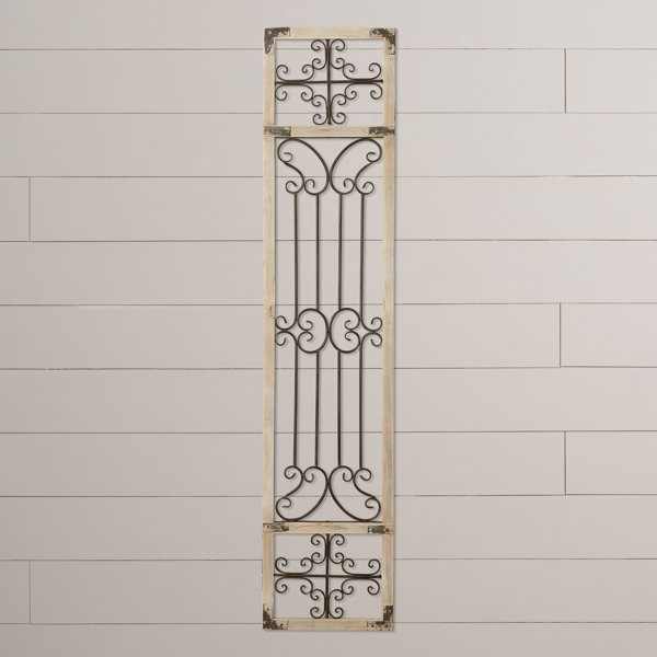 One Allium Way® Wood Distressed Ornamental Panel Scroll Cream Wall ...