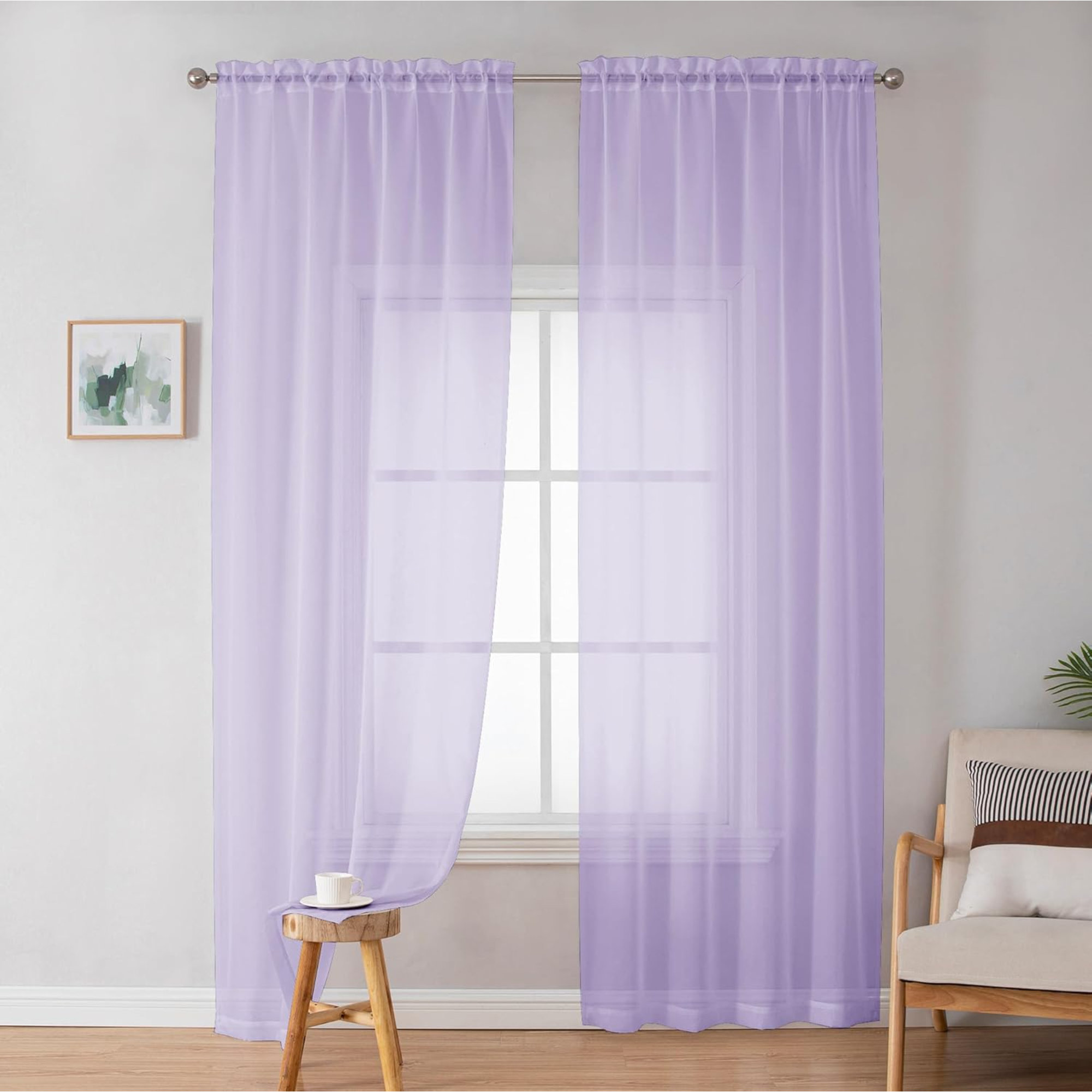 Ebern Designs Sheer Curtains 72 Inches Long Set Of 2, Shear Curtains ...