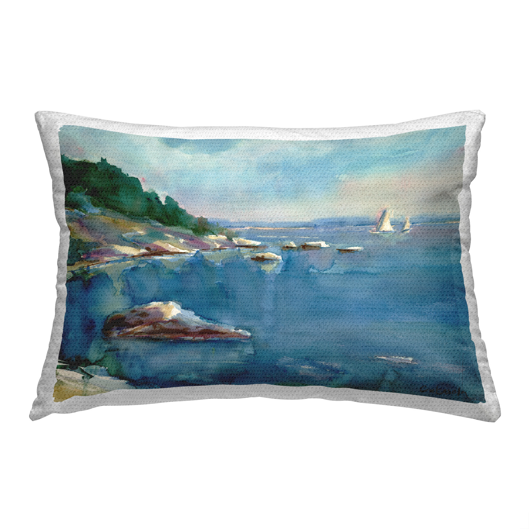 Stupell Industries Blue Ocean Scenery Outdoor Printed Pillow by Stephen ...