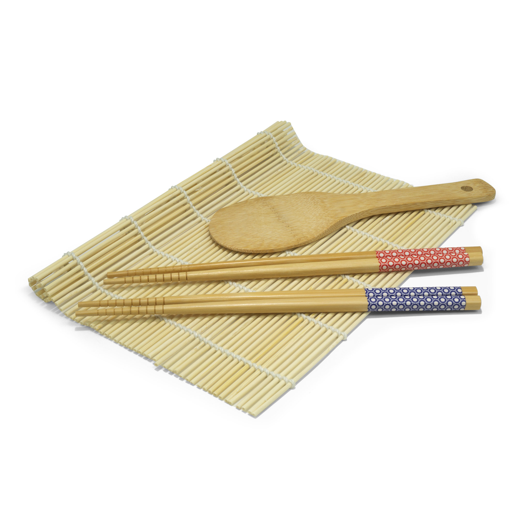 World Menagerie 6 Pc Dot Bamboo Chopstick Set w/ Rice Paddle and Sushi ...