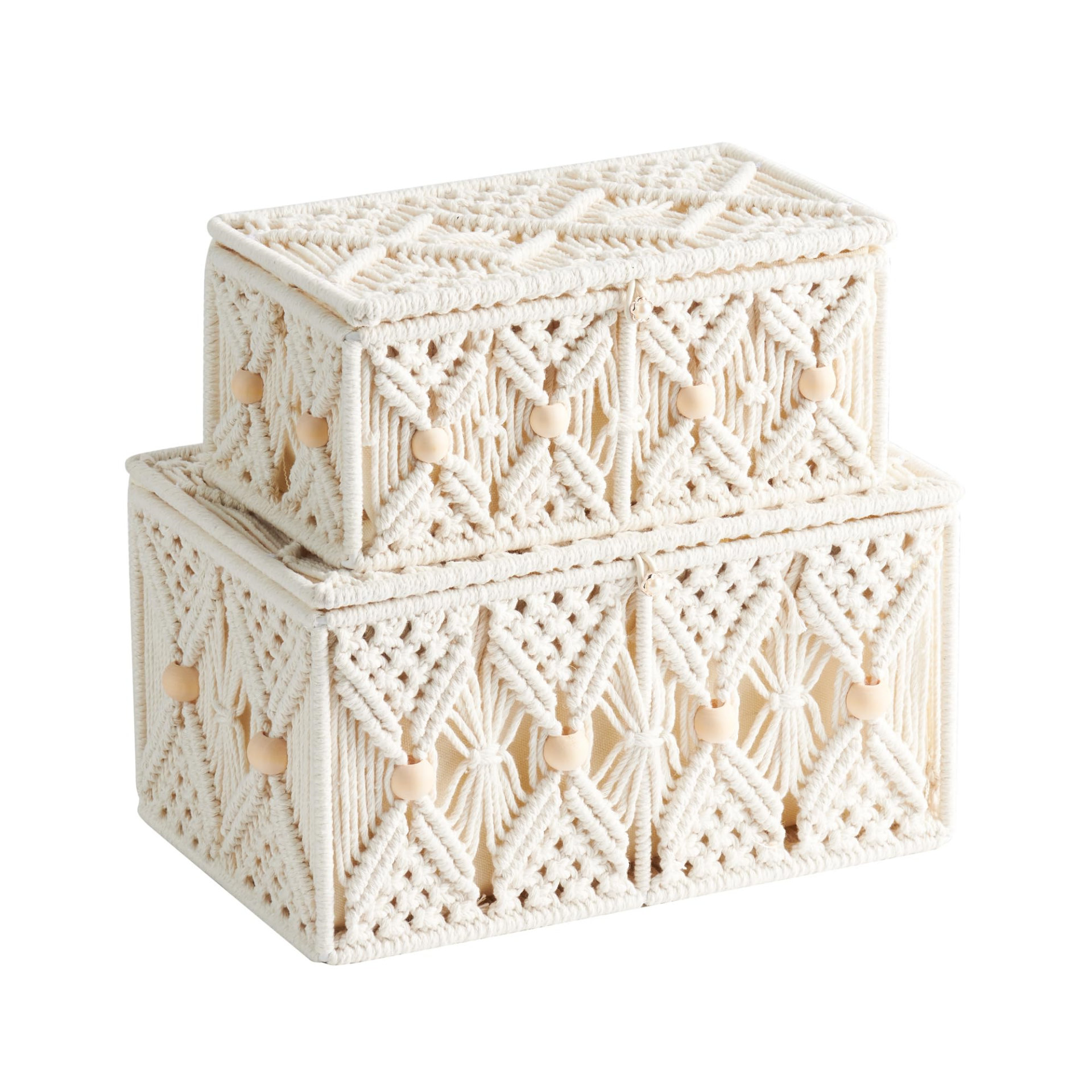 Dakota Fields 2PCS Bohemian Macrame Storage Baskets with Lids | Wayfair