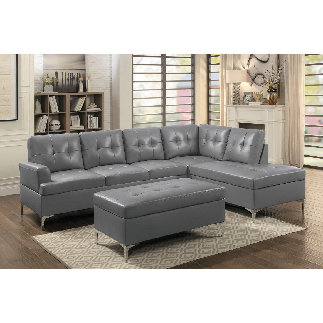 WANDINGT Modern Sofa 3Pc Sectional Sofa With RSF Chaise Ottoman Tufted ...