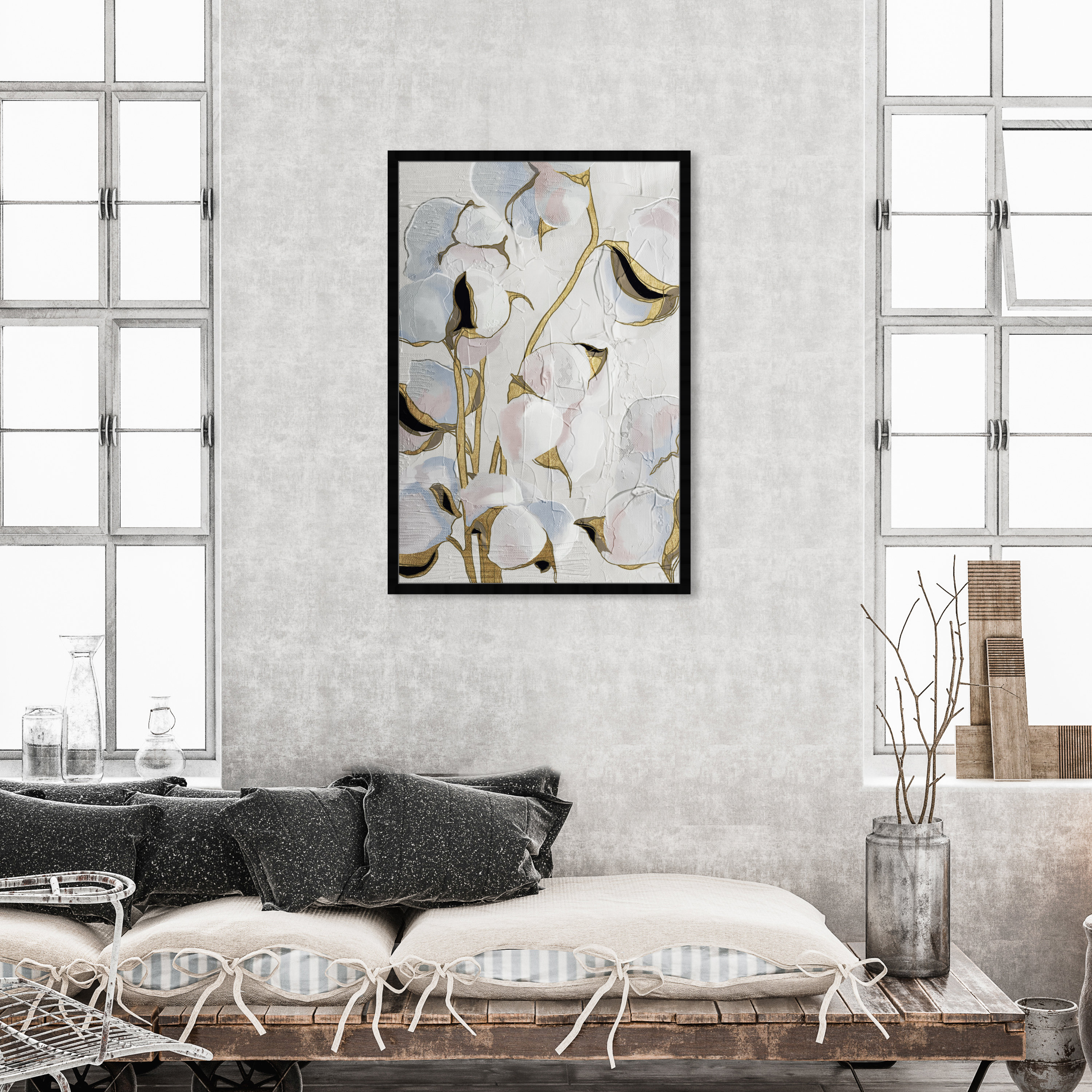 Oliver Gal Prints Golden Stem Floral - Picture Frame Painting on Paper ...