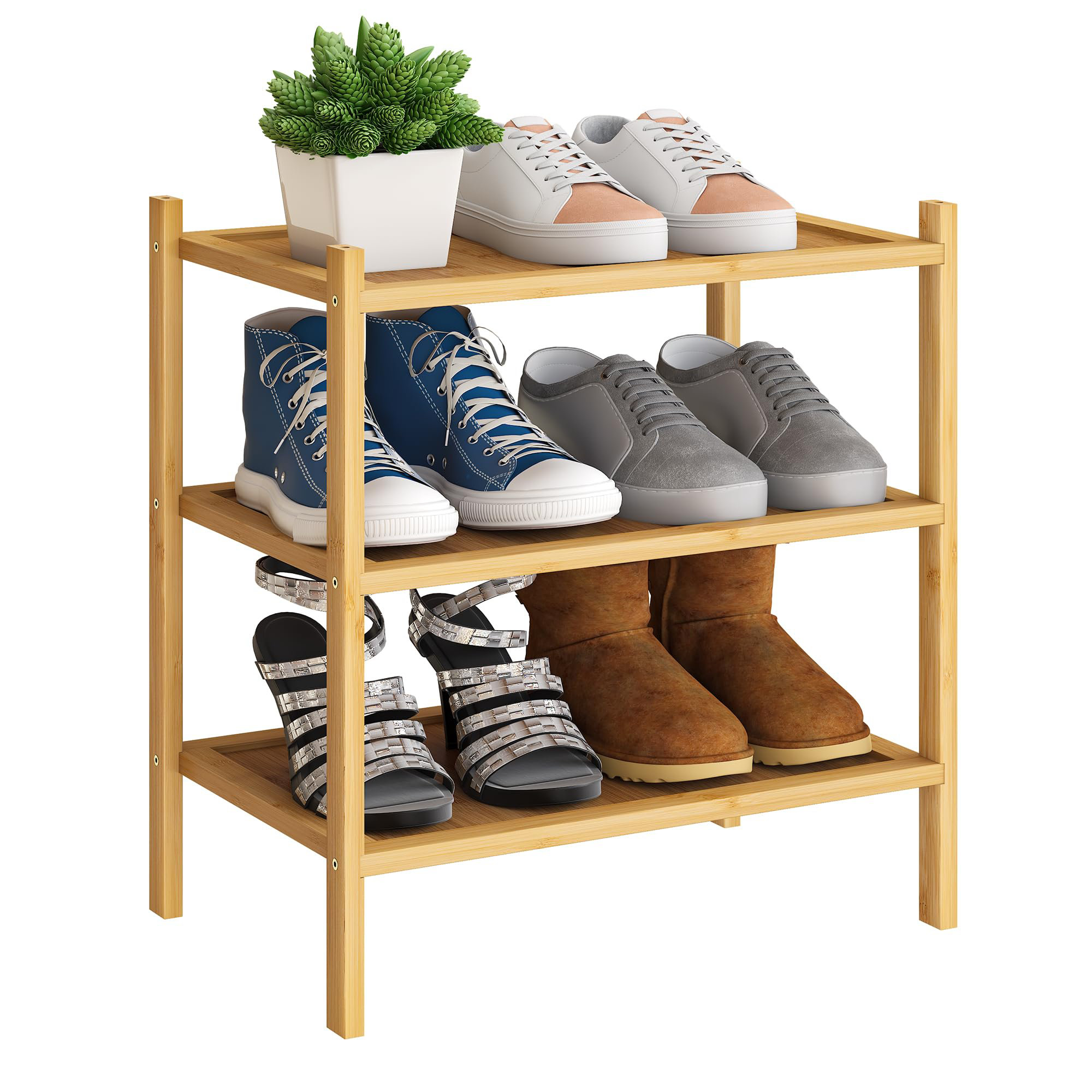 Union Rustic 3-Tier Bamboo Small Shoe Rack Premium Stackable Shoe Shelf ...