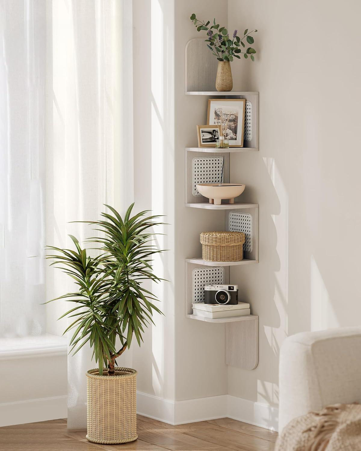 Bay Isle Home™ 5-Tier Corner Shelf, Wall Mounted Floating Shelf, Zigzag ...