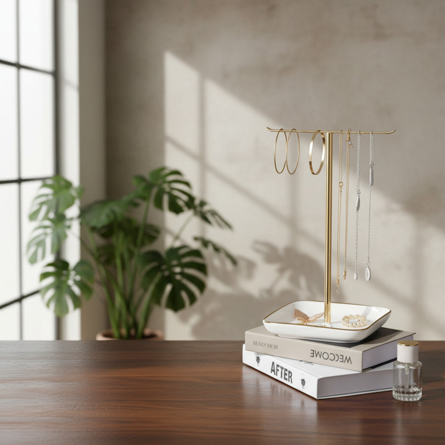 Latitude Run® This Gold Jewellery Stand With A Ceramic Base Features A ...