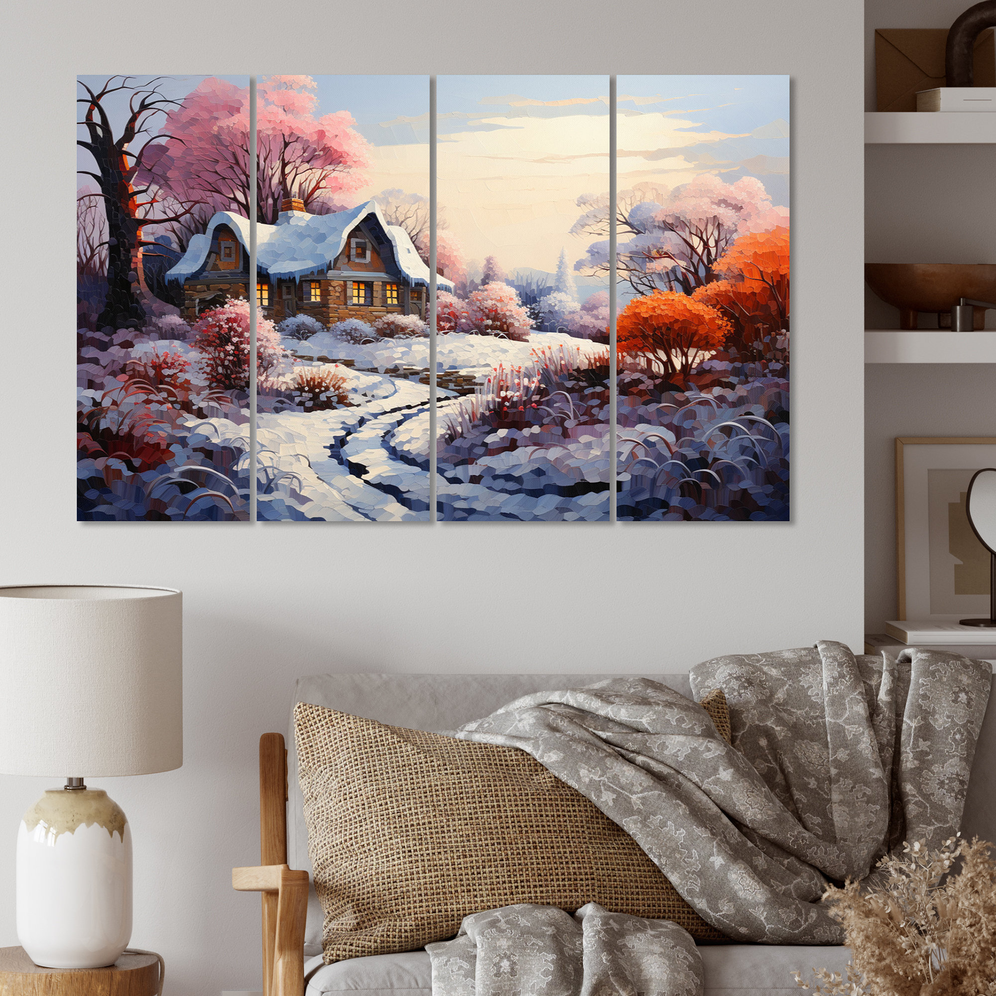 DesignArt Winter Snowy Cottage I " Winter Snowy Cottage I " 4 - Pieces ...