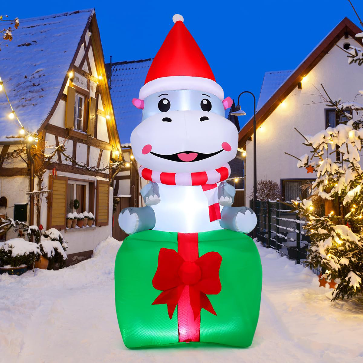 The Holiday Aisle® Christmas Inflatables 6.8 Ft Christmas Hippo ...