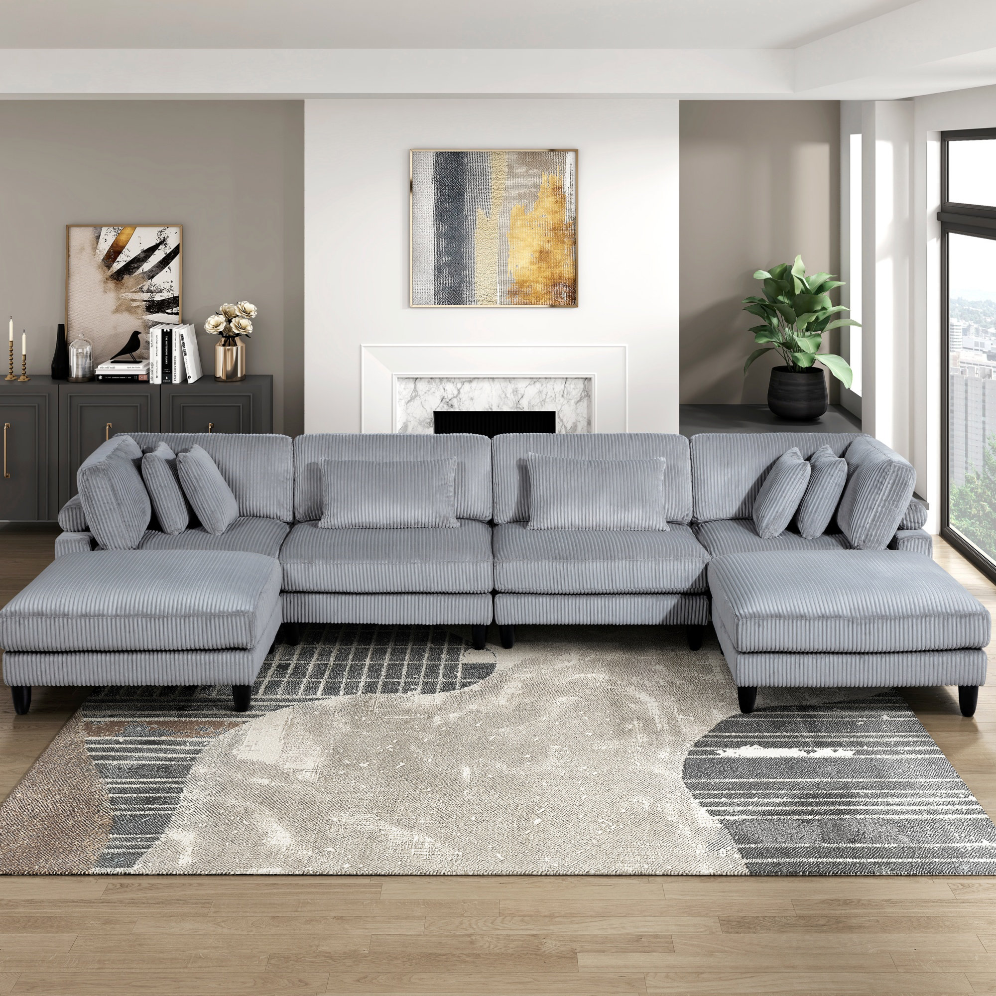 Latitude Run® 6Pc Modular Sectional Set Gray Corduroy Upholstery 2X ...