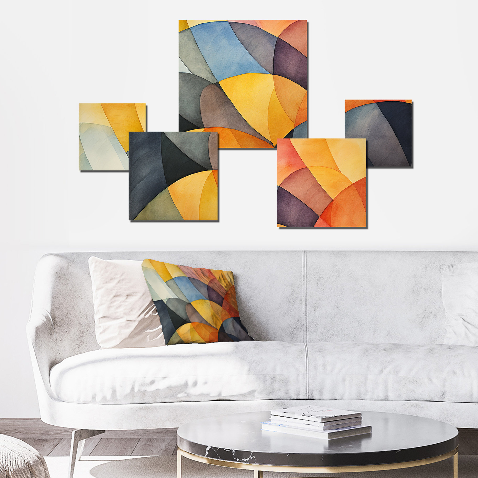 George Oliver Geometric Soft Colors Tiles II - Geometric Square Wall ...