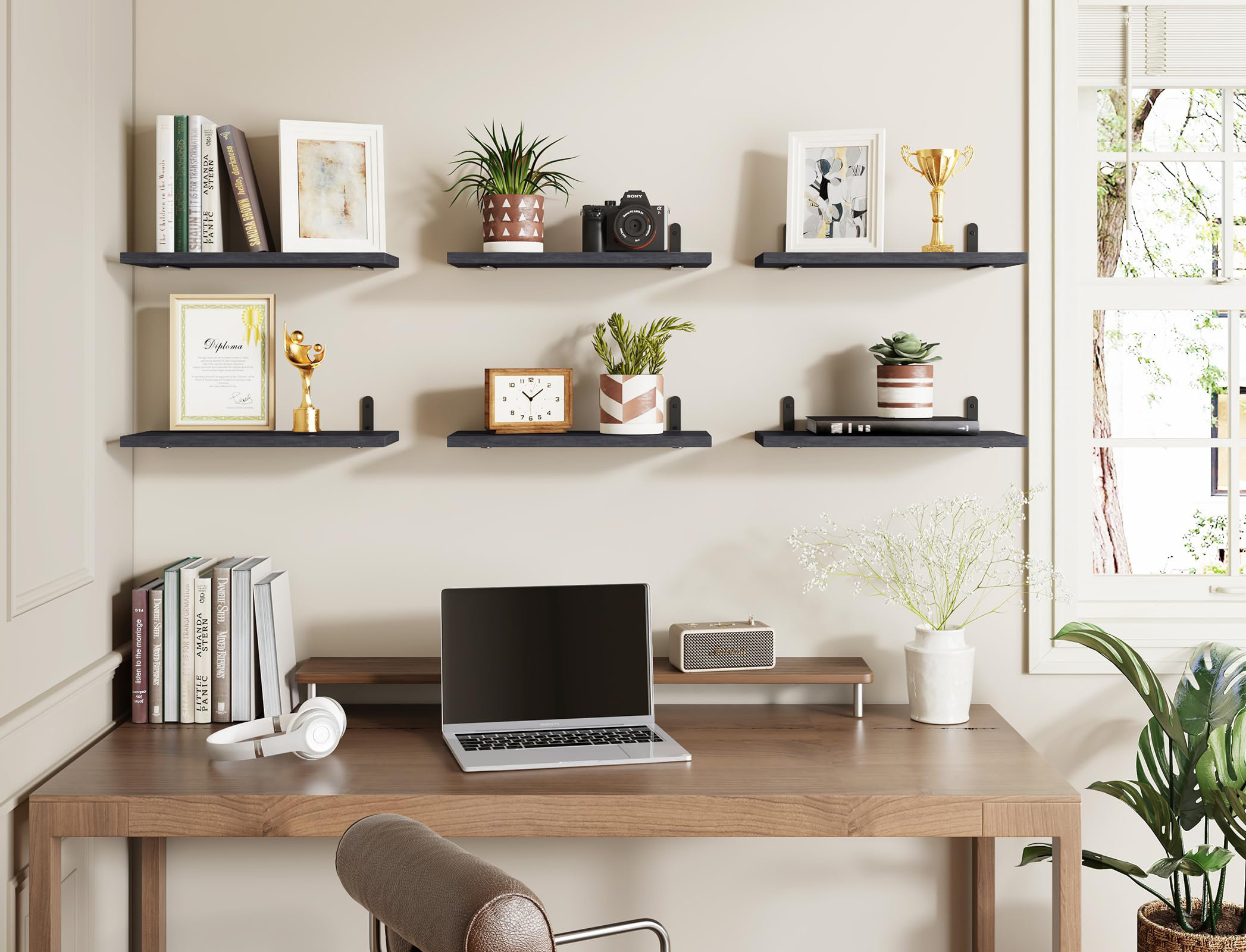 Hokku Designs Black Wall Floating Shelves For Bedroom, Shelves For Room ...