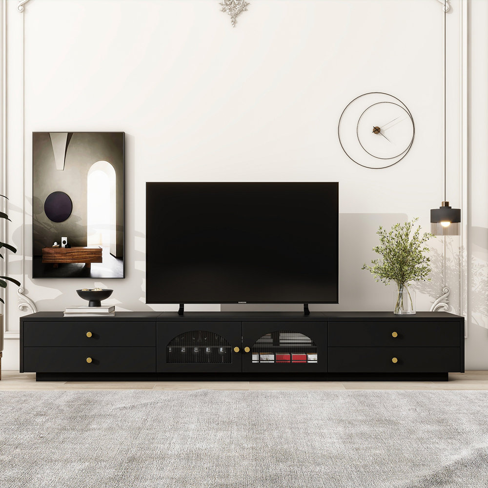 George Oliver Luxurious TV Stand with Fluted Glass Doors, Elegant and Functional Media Console ...