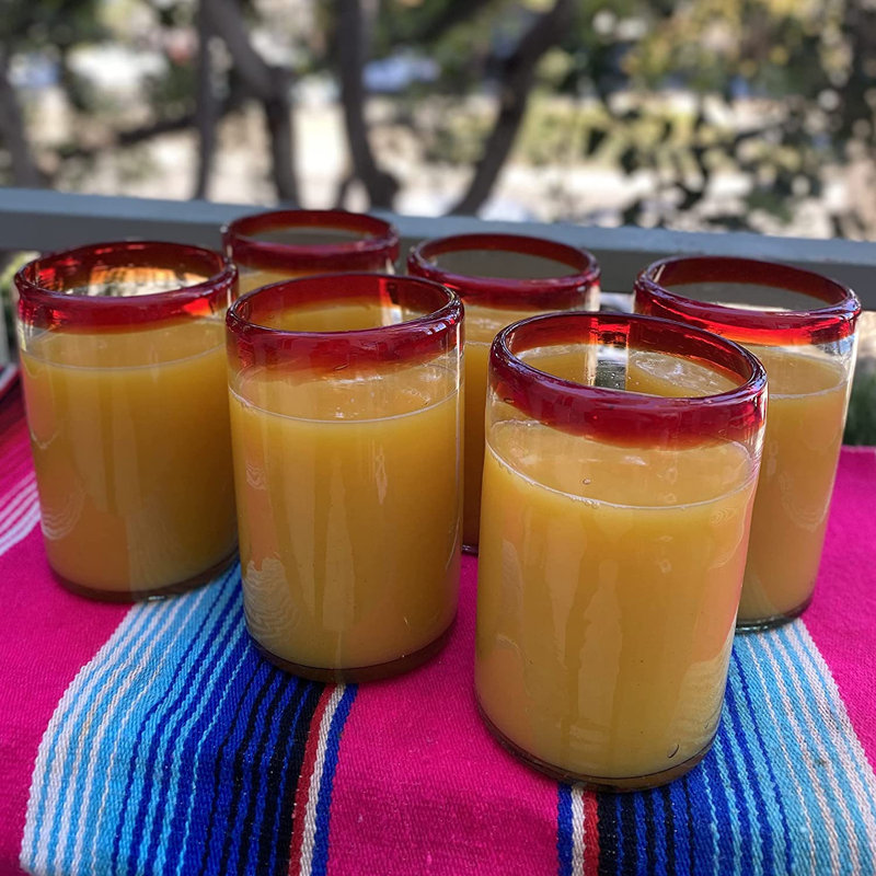 Latitude Run® Mexican Hand Blown Glassware - Red Rim 10oz Tumbler ...