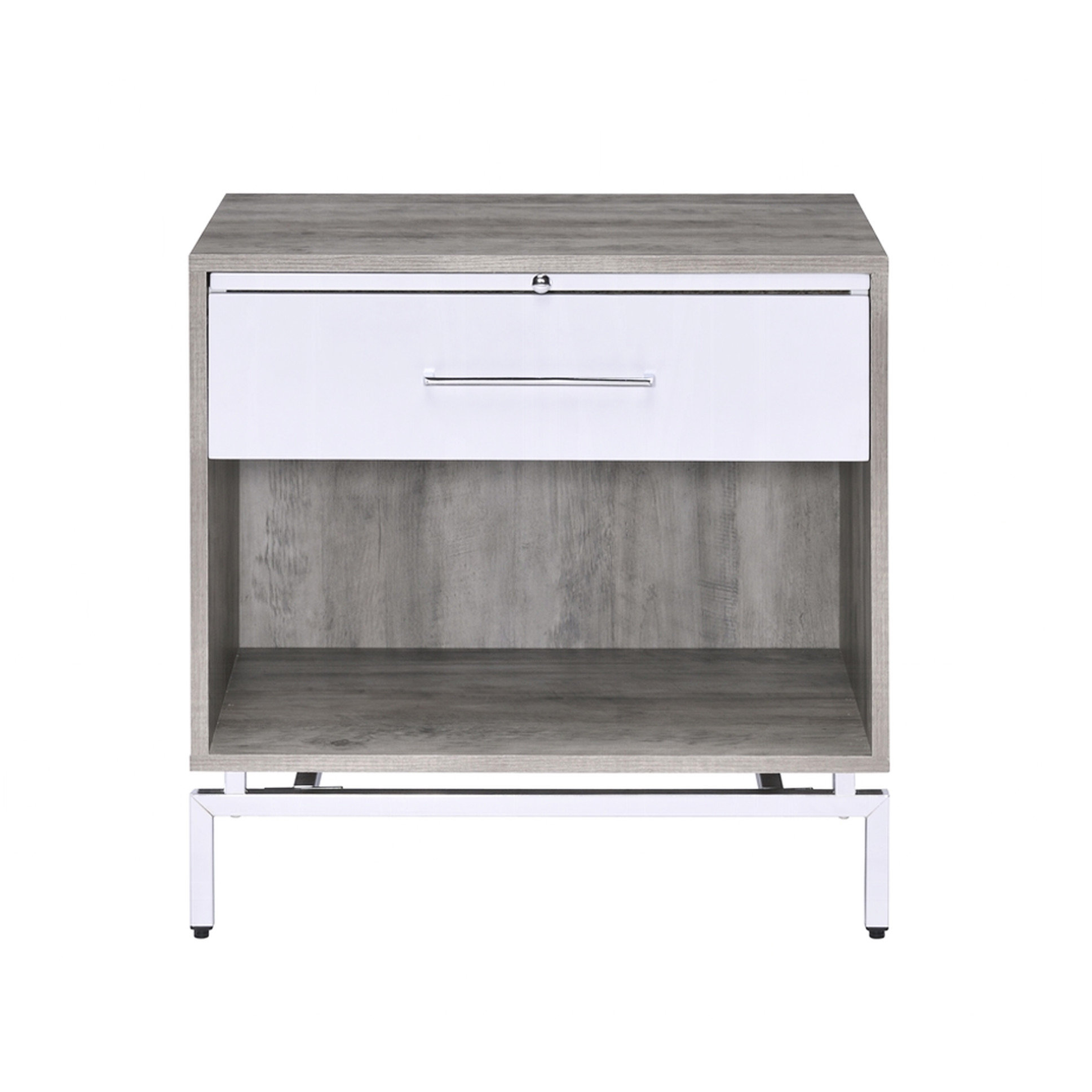 Latitude Run® 1 Drawer Nightstand With Gray Oak Finish And White Tray ...