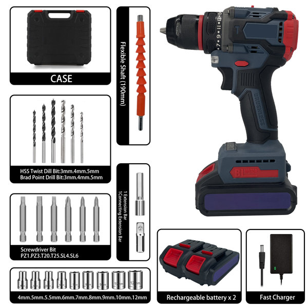 17 Stories 18.5v Cordless Brushless Drill Set, Power Drill Kit With 2 ...