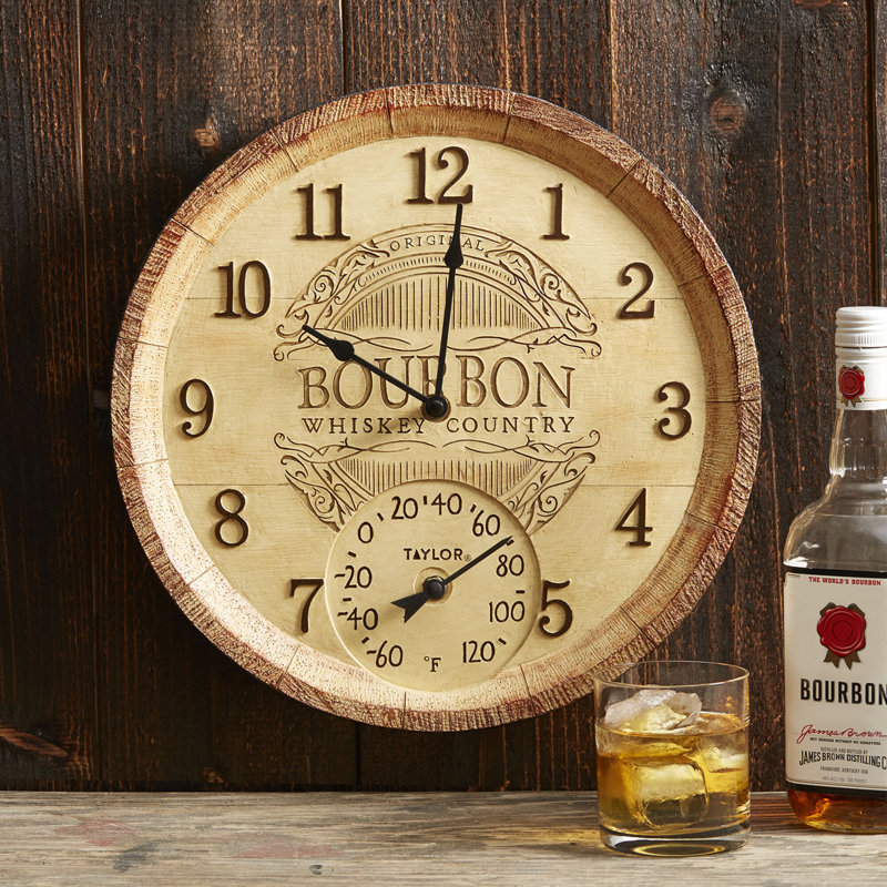 Taylor Bourbon Barrel Poly Resin Clock and Thermometer, 14 Inch, Multi ...