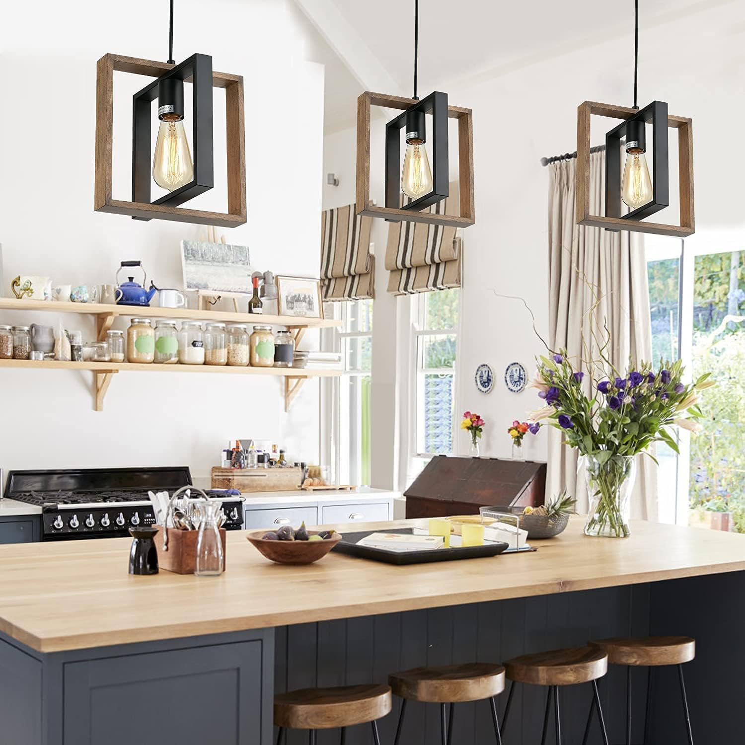 17 Stories Adjustable Pendant Lighting Fixture - 2 Pack Modern Wood And ...