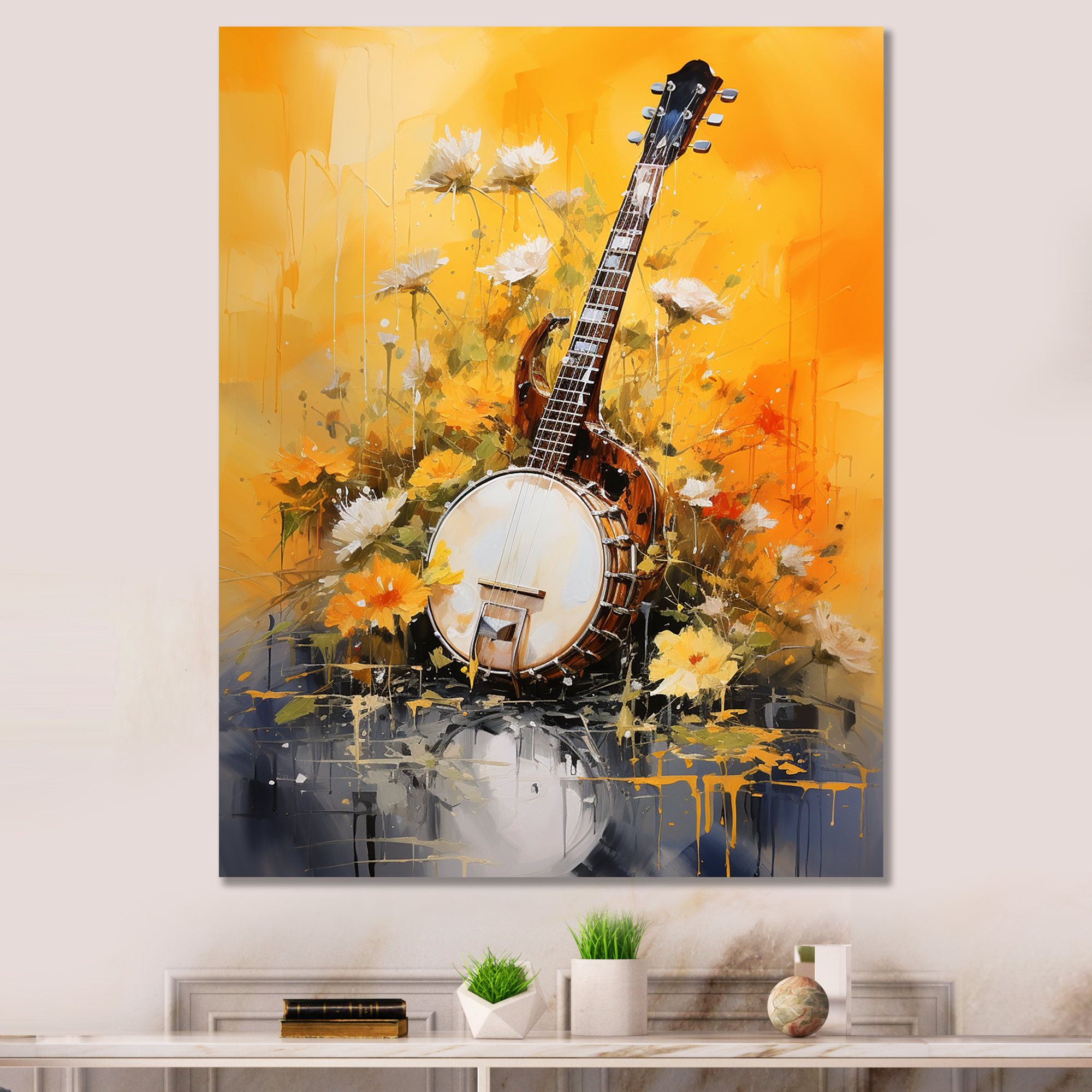 Design Art Banjo Bliss Sunny Yellow On Canvas Print | Wayfair