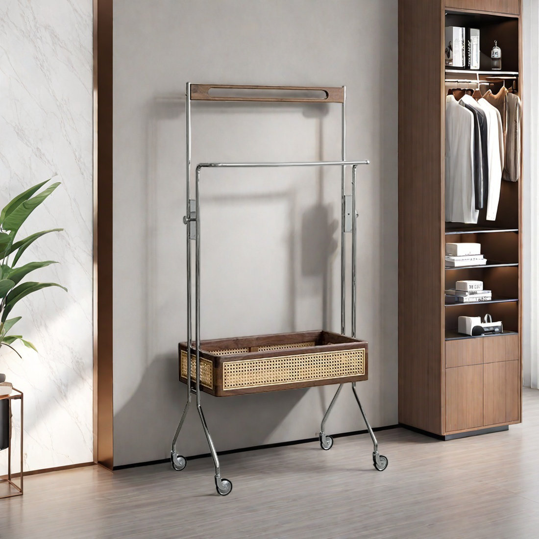 Bayou Breeze Coat Rack Walnut Stainless Steel Storage Wheels - Wayfair ...