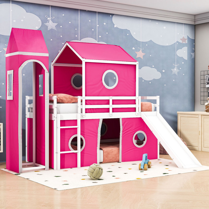 Viv + Rae™ Kyser Kids Bunk Bed with Slide, Tent and Tower | Wayfair