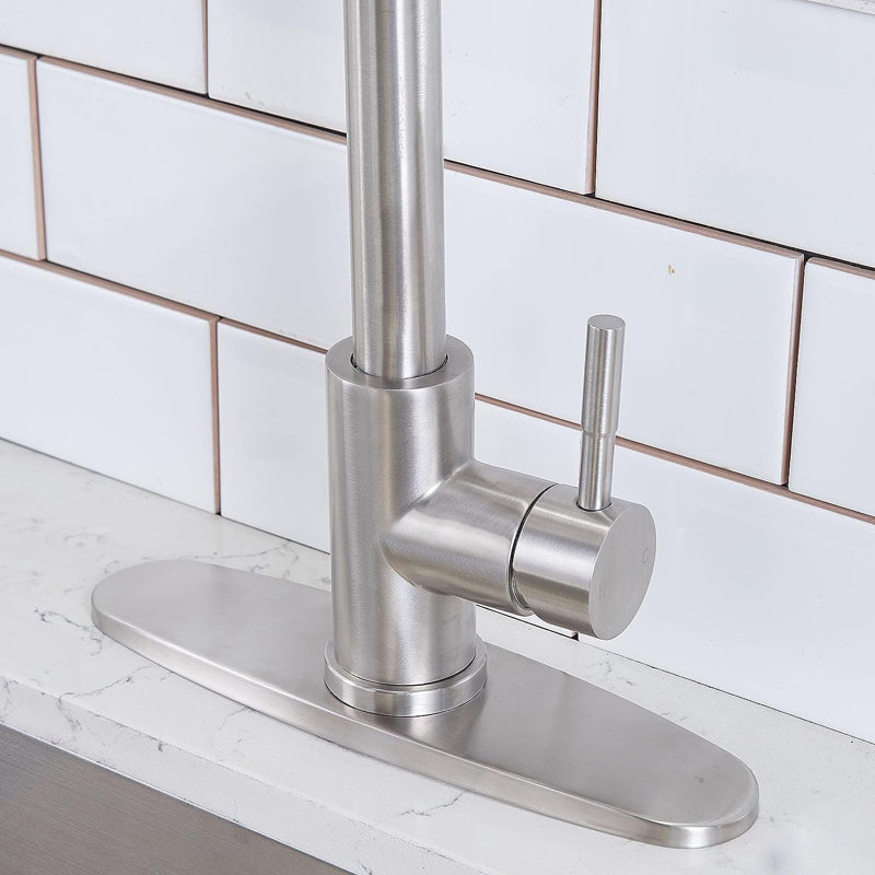 Ufaucet Brushed Nickel Single Handle Kitchen Faucet with Pull Down ...