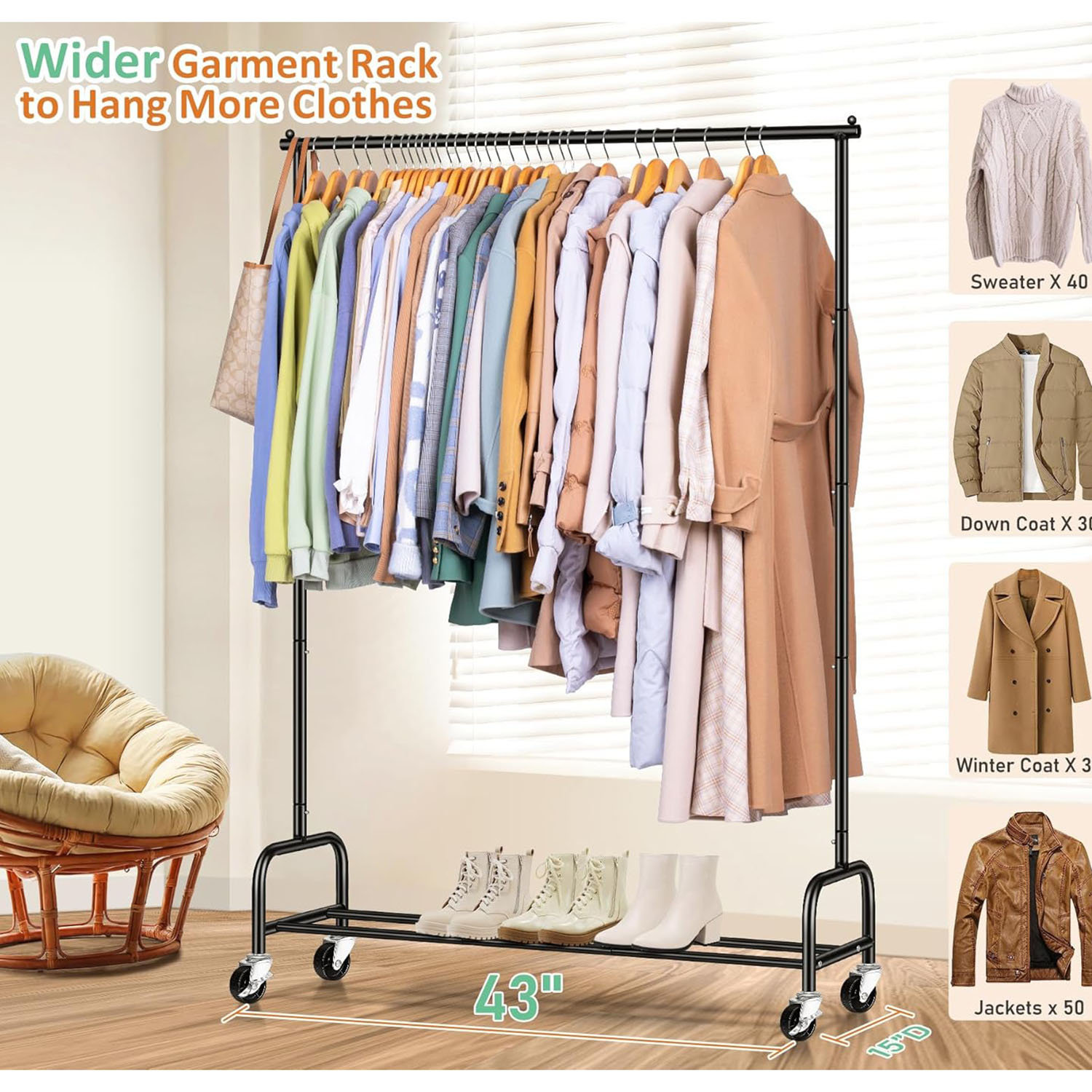 Rebrilliant Heavy Duty Clothes Racks For Hanging Clothing Rack, 43 ...