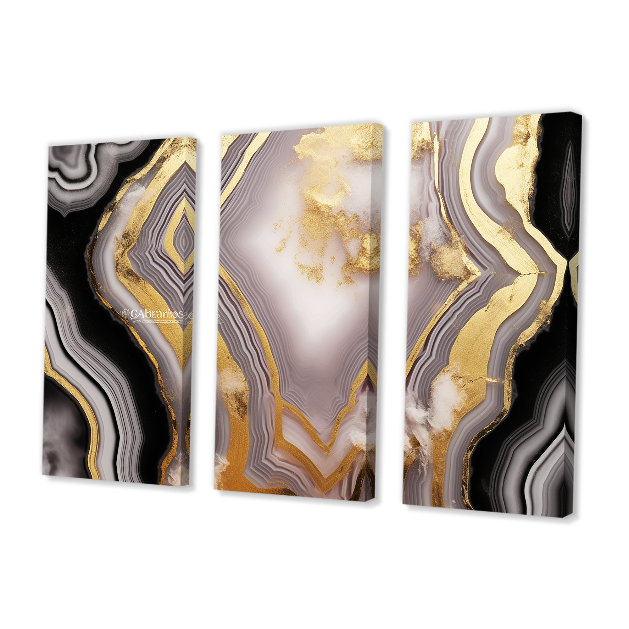 Design Art Opulent Glam Agate Black Gold II - Marble Wall Art Living ...