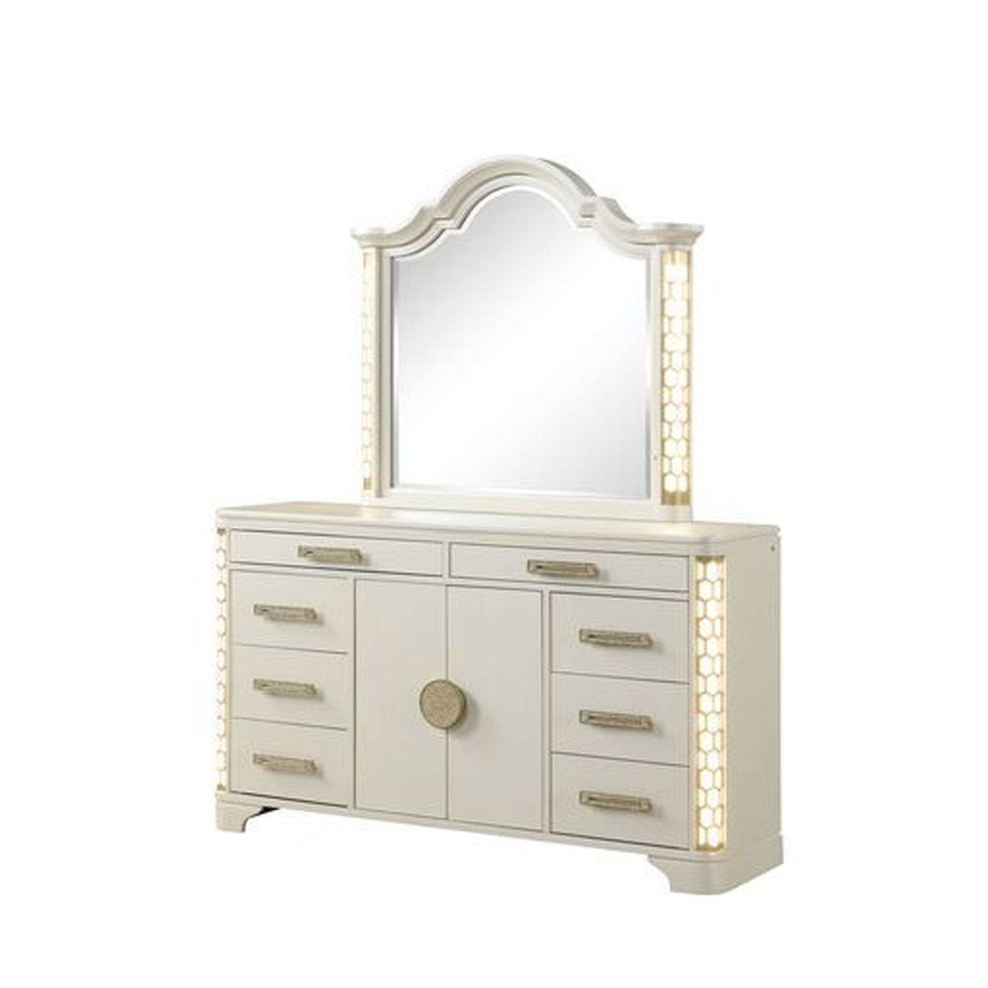 Mercer41 Queen Unique LED Bedroom Set Made With Wood In Beige | Wayfair