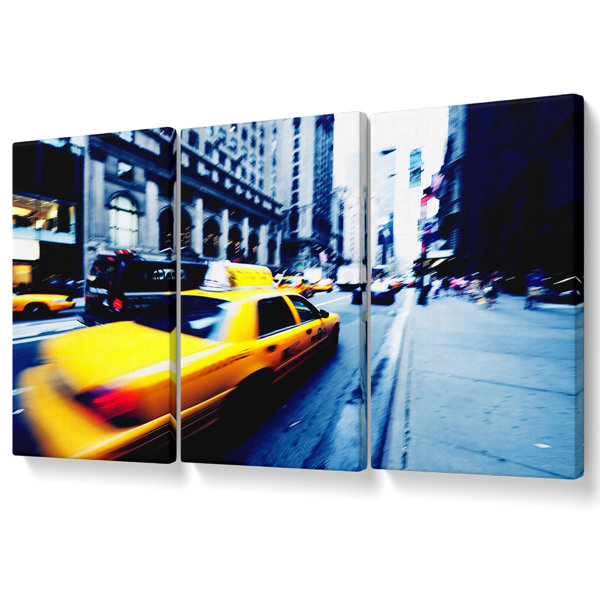 Brayden Studio New York City Yellow Cab - 3 Piece Wrapped Canvas Print ...
