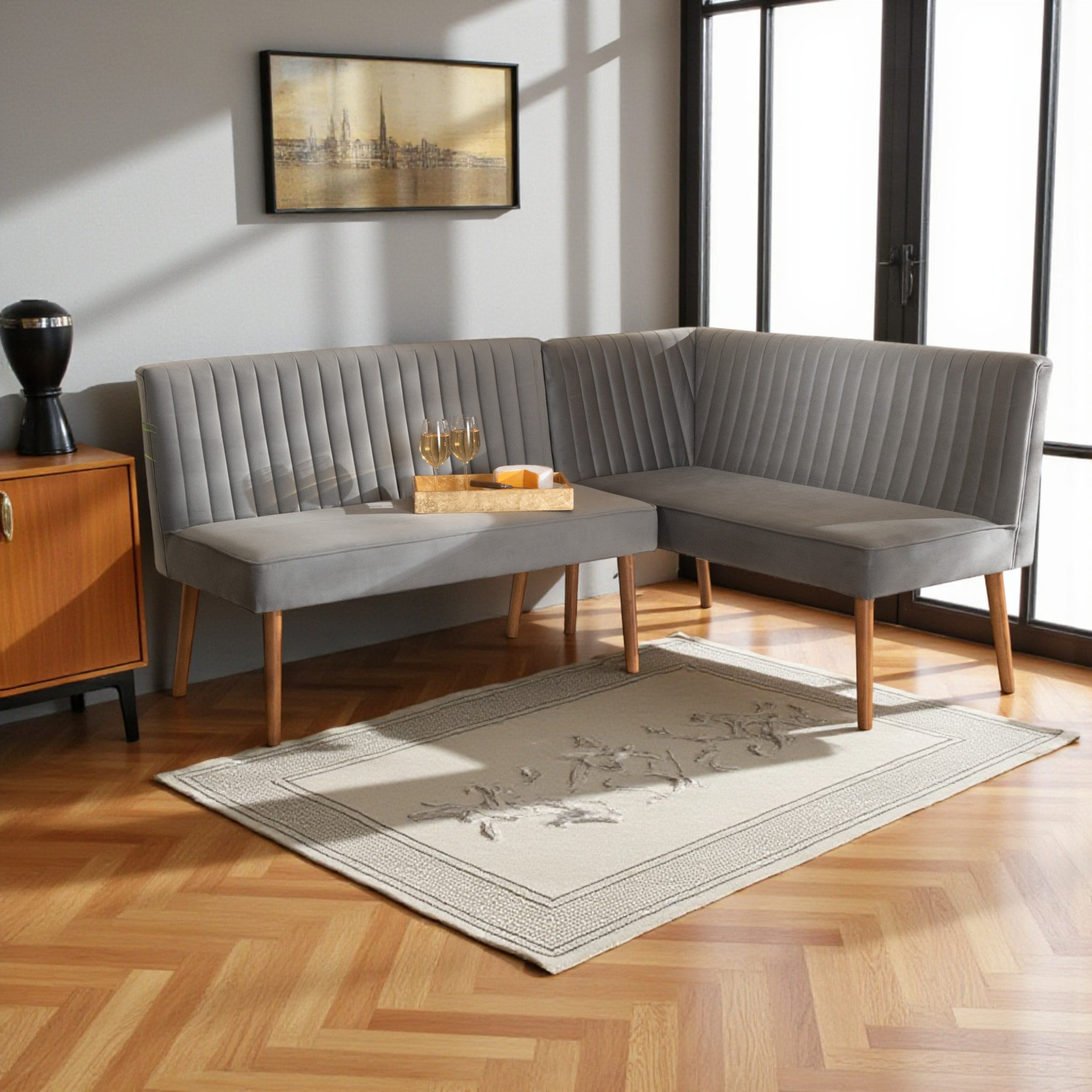Mercer41 Jacobs 2-Piece Mid-Century Modern Velvet Upholstered Dining ...