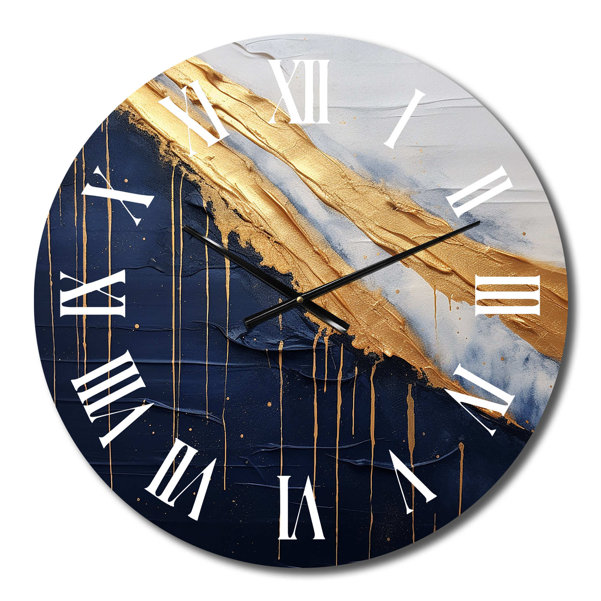 Design Art A Touch of Gold and Kings Blue IV - Abstract Wall Clock ...