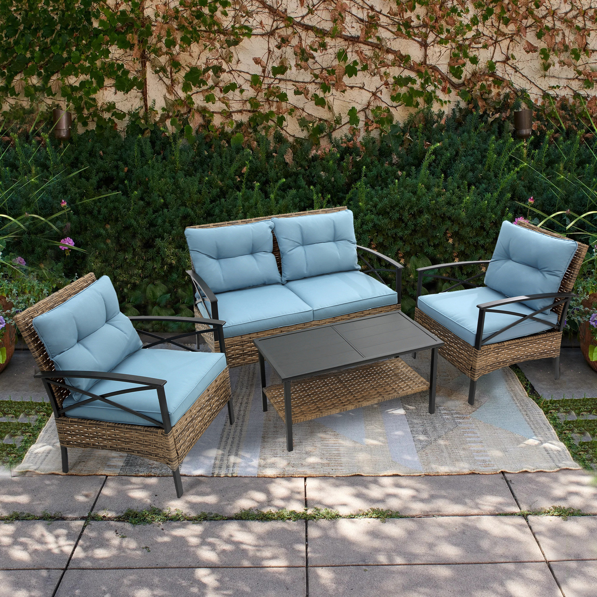 Winston Porter 4-Person Outdoor Furniture Seating Group with Coffee ...