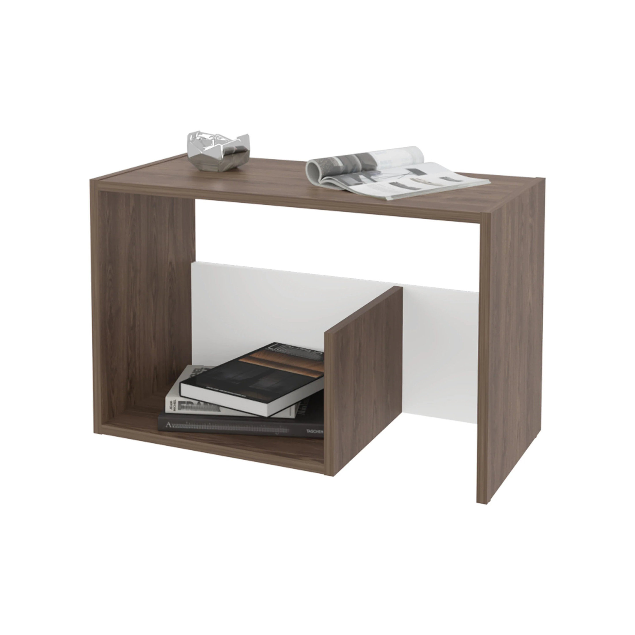 Ophelia & Co. Pine and Black Side Table in Melamine with Open Storage ...