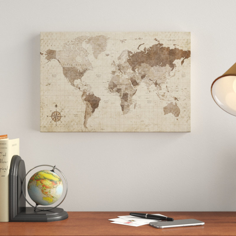 Three Posts™ Distressed World Map - Graphic Art Print on Canvas ...