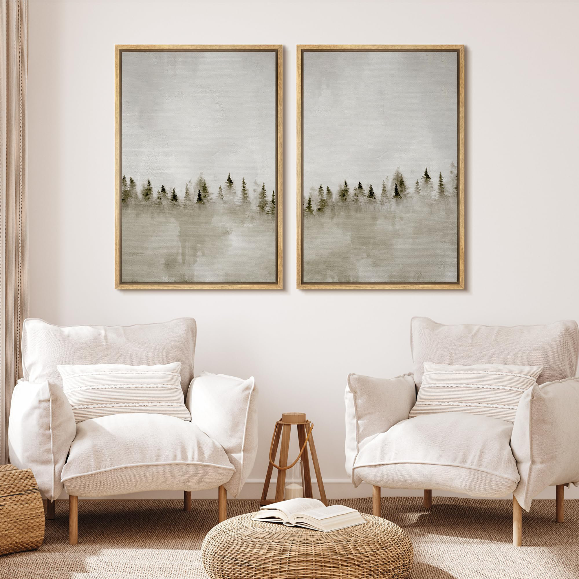 wall26 " Set Misty Pines Serene Forest Landscape " 2 - Pieces on Canvas ...