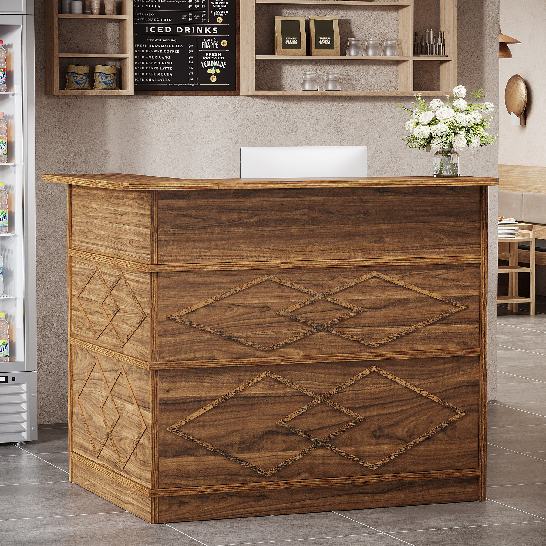 Union Rustic L-Shaped Reception Desk With Counter, 51.18-Inch Rustic ...