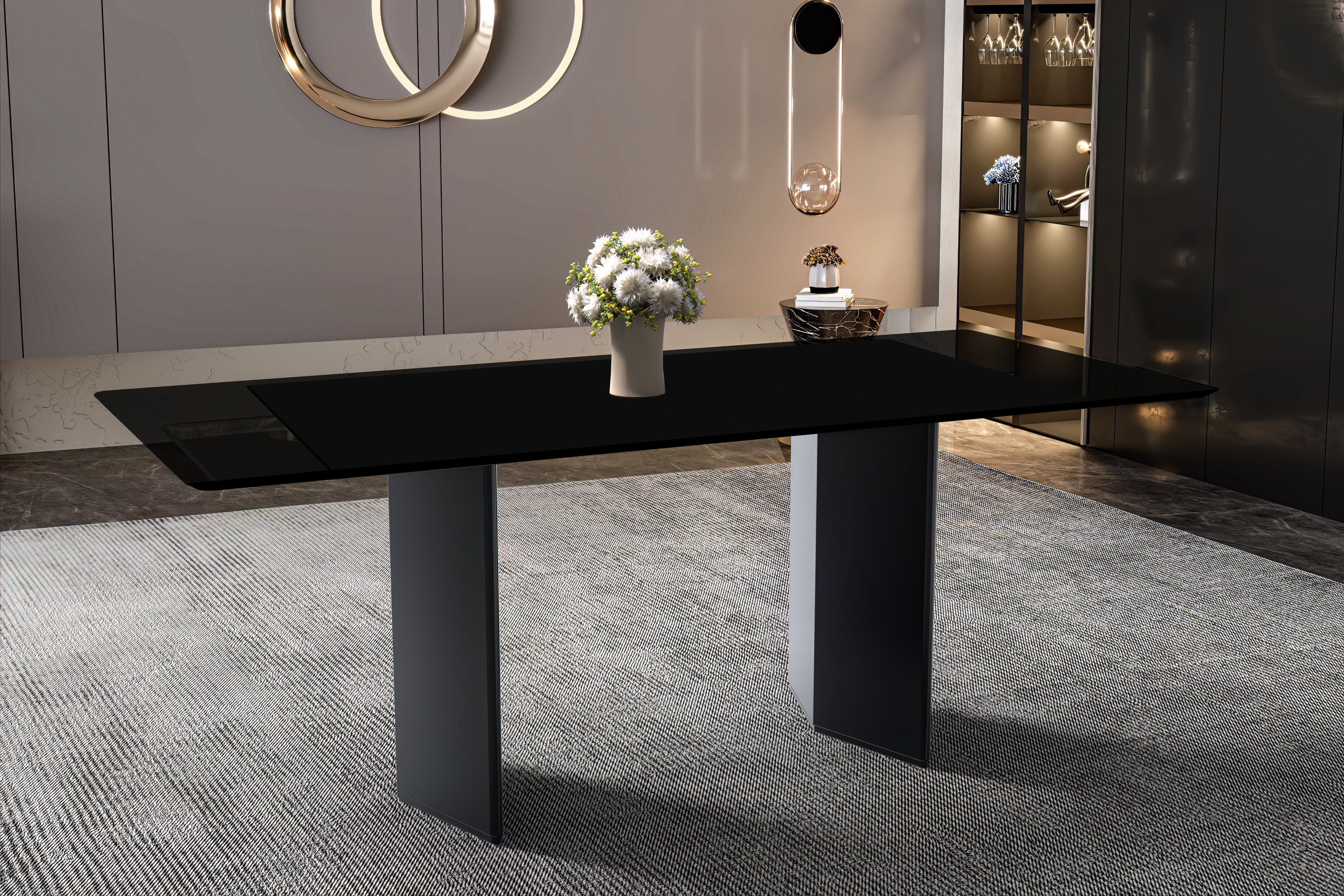 Ivy Bronx Detweiler Modern Rectangular Dining Table Black Steel Base ...