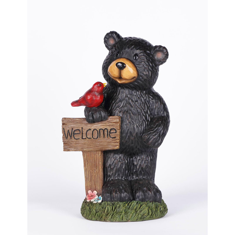 Hi-Line Gift Ltd. Bear Holding Welcome Sign Garden Statue & Reviews ...