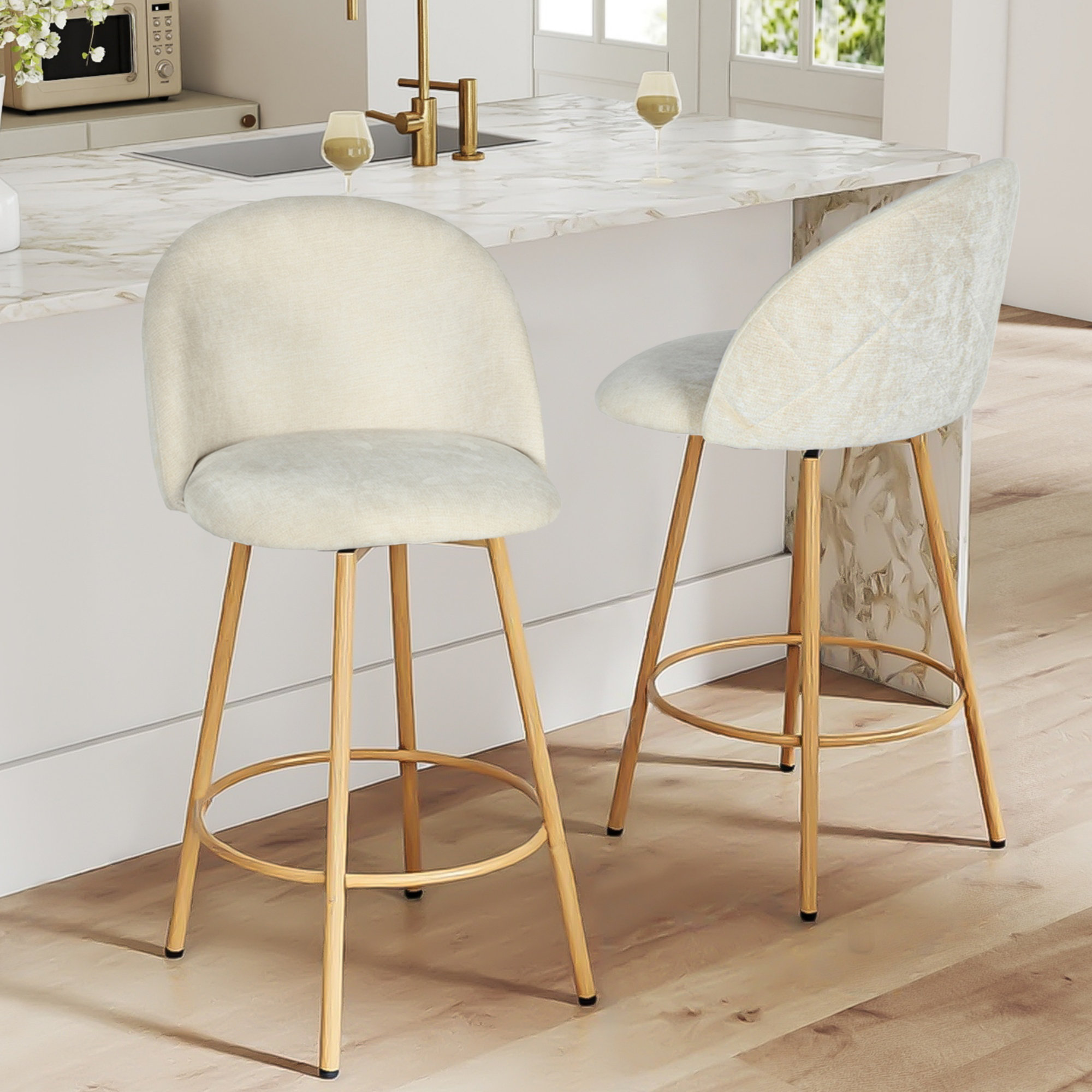 Mercer41 Upholstered Counter Stools with Oak Metal Finish Legs 360 ...