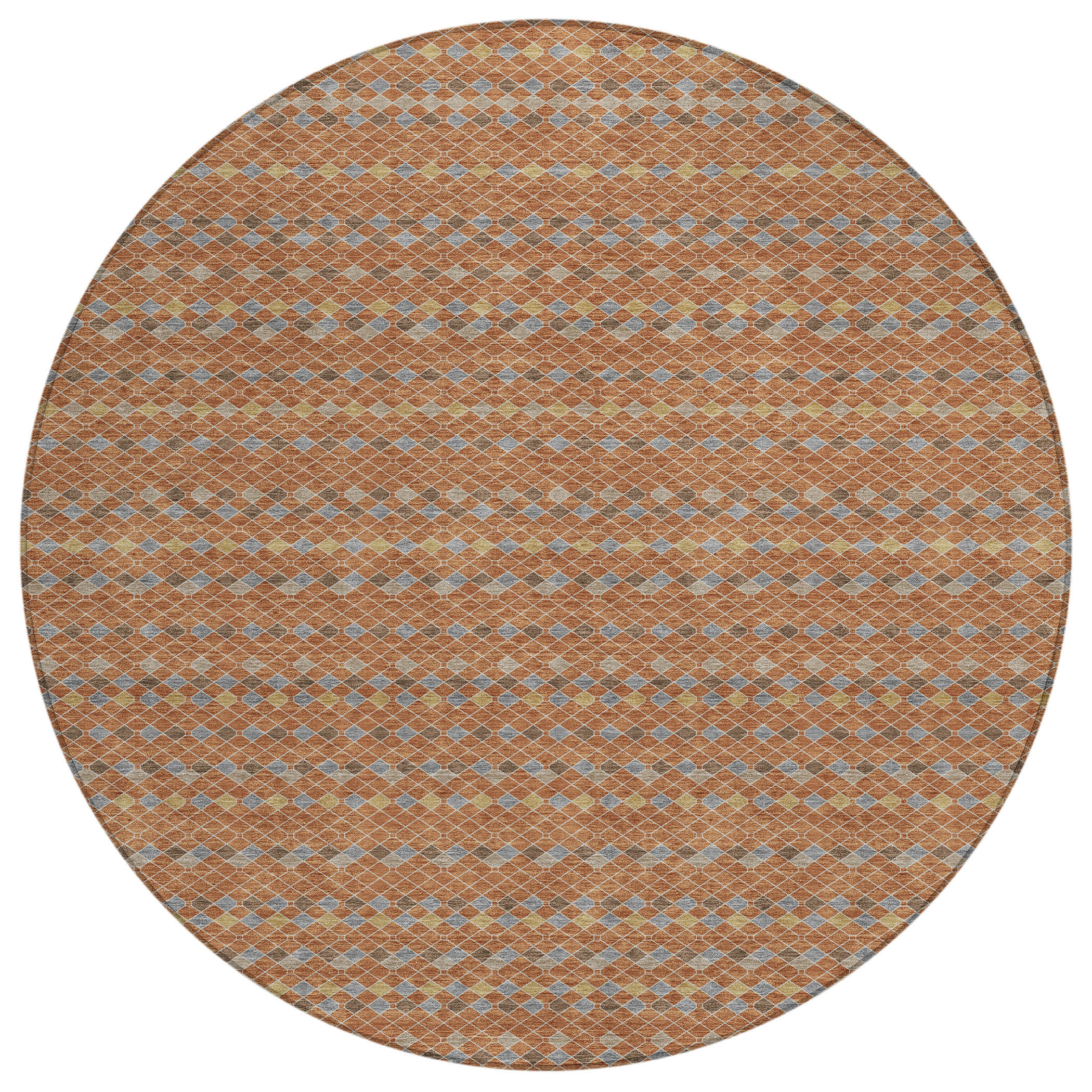 17 Stories 8' Orange And Taupe Round Striped Washable Indoor Outdoor ...