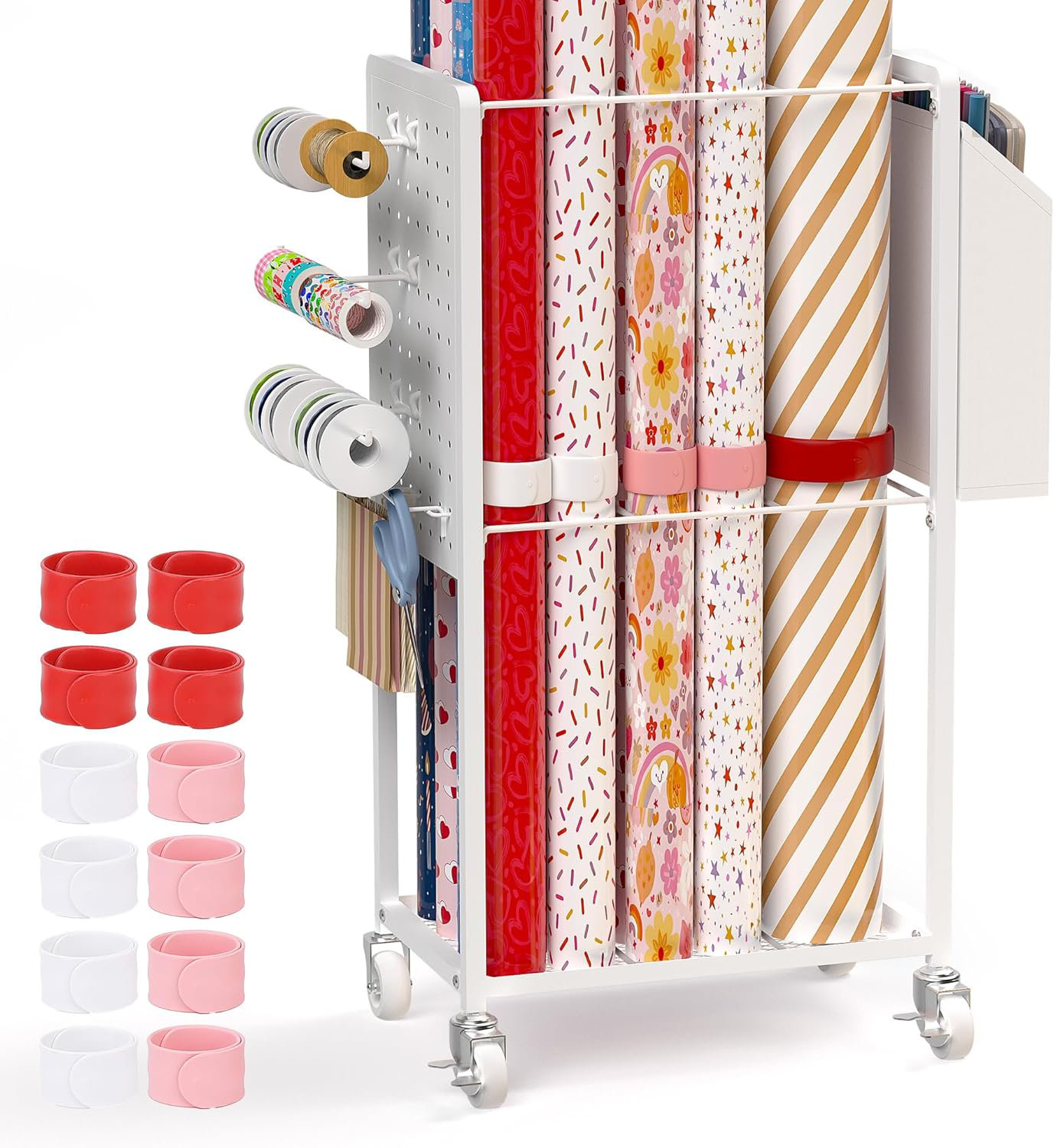 CHUANGWENYI Wrapping Paper Organizer Cart With 12PCS Slap Bands ...