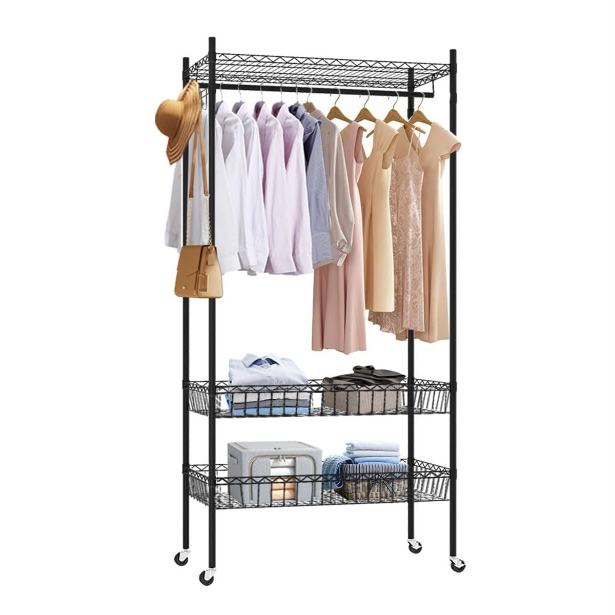 Stack man Heavy Duty Rolling Garment Rack | Freestanding Clothing Rack ...