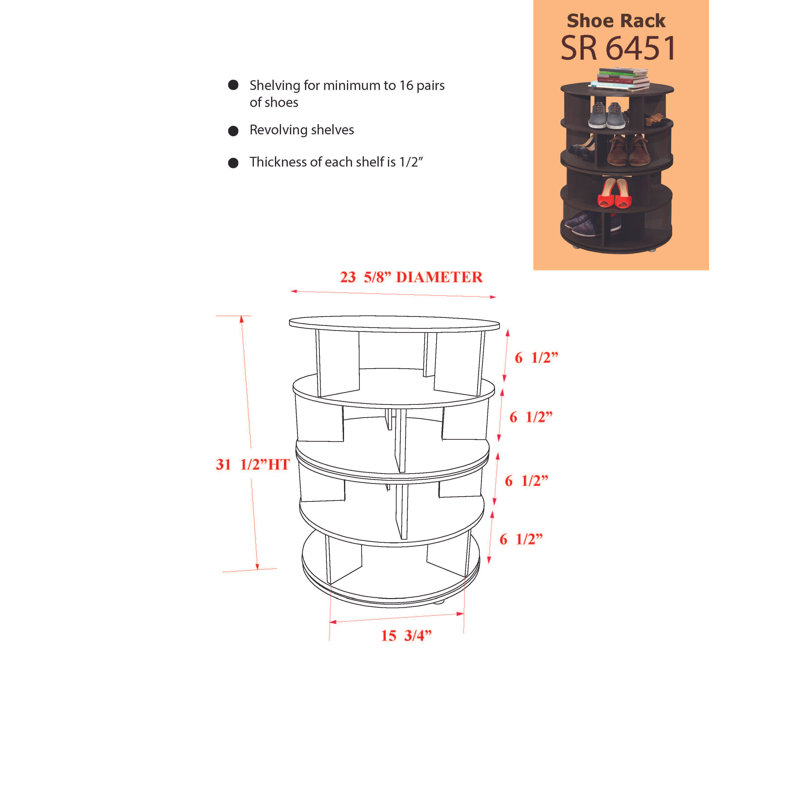 Latitude Run® 4-Tier Rotating Lazy Susan Shoe Rack, 360° Revolving Shoe ...
