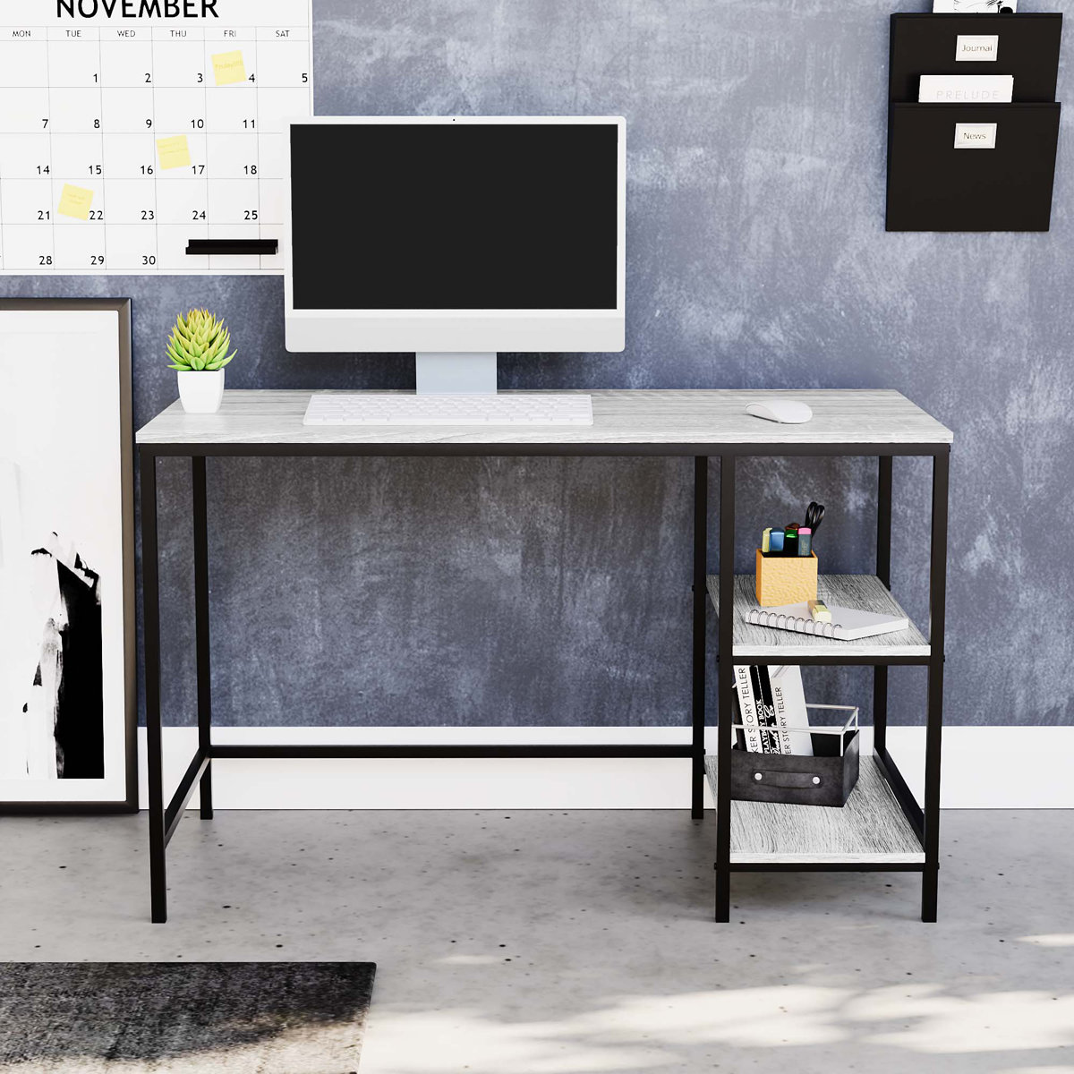 Borough Wharf Sylvie Industrial Style Computer Desk With Storage ...