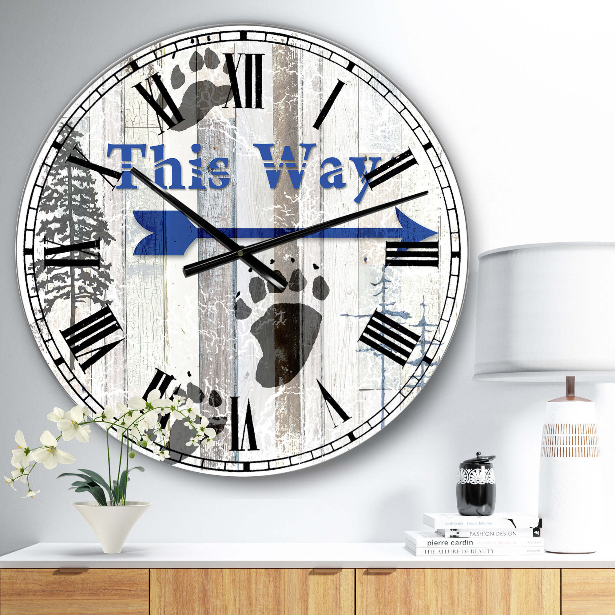 East Urban Home The Blue Moose - This Way II - Large Cottage Wall Clock ...