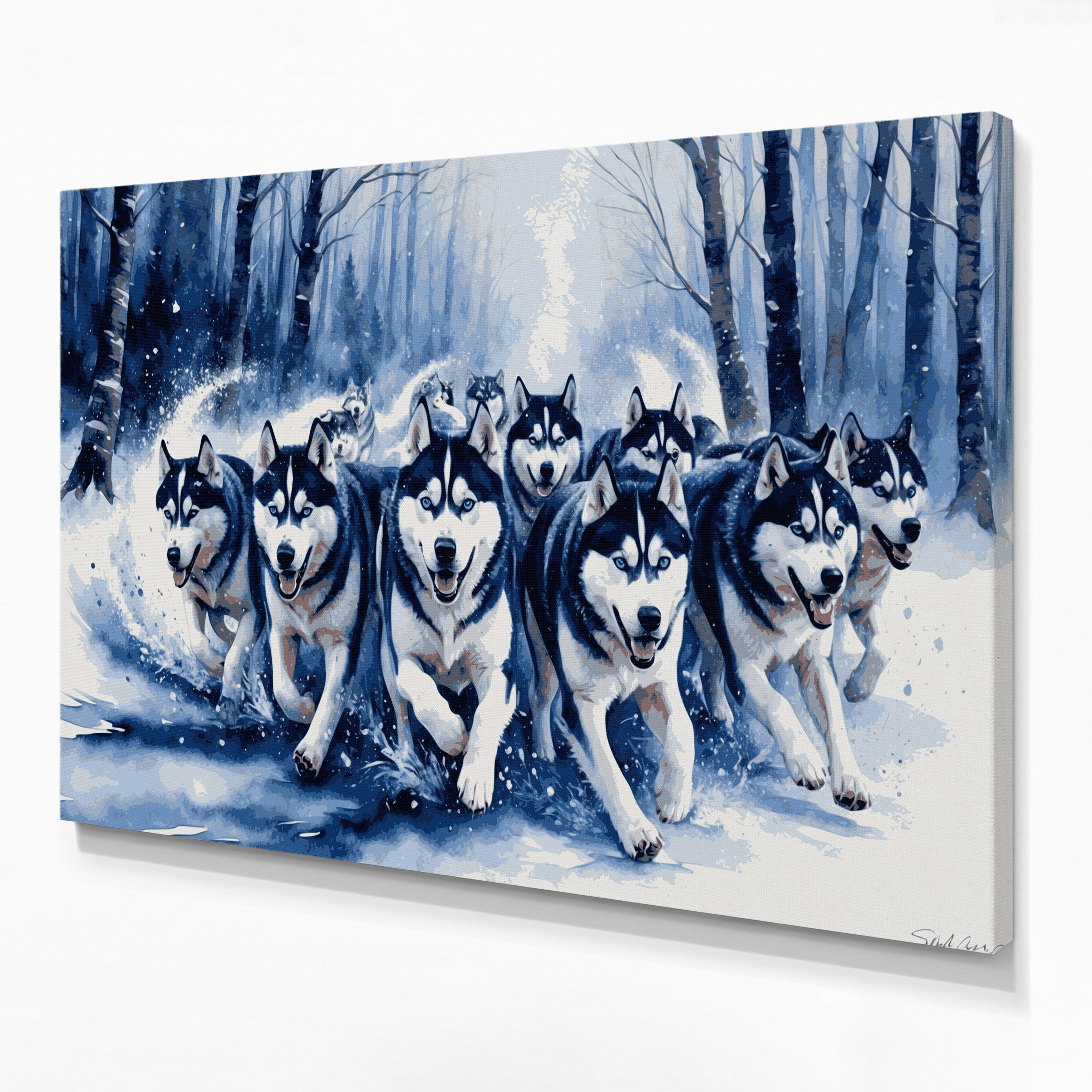 Latitude Run® Dogs Siberian Husky Blue Canvas Wall Art | Wayfair
