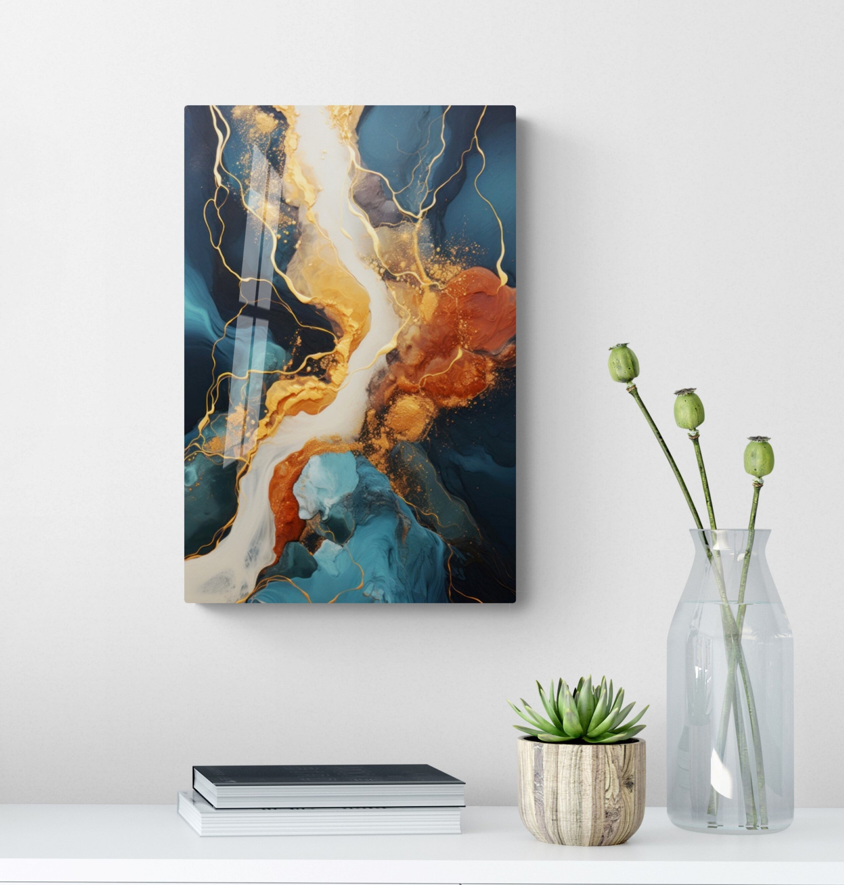 Wrought Studio™ Tempered Glass Blue Marble Style Wall Art, Abstract and ...